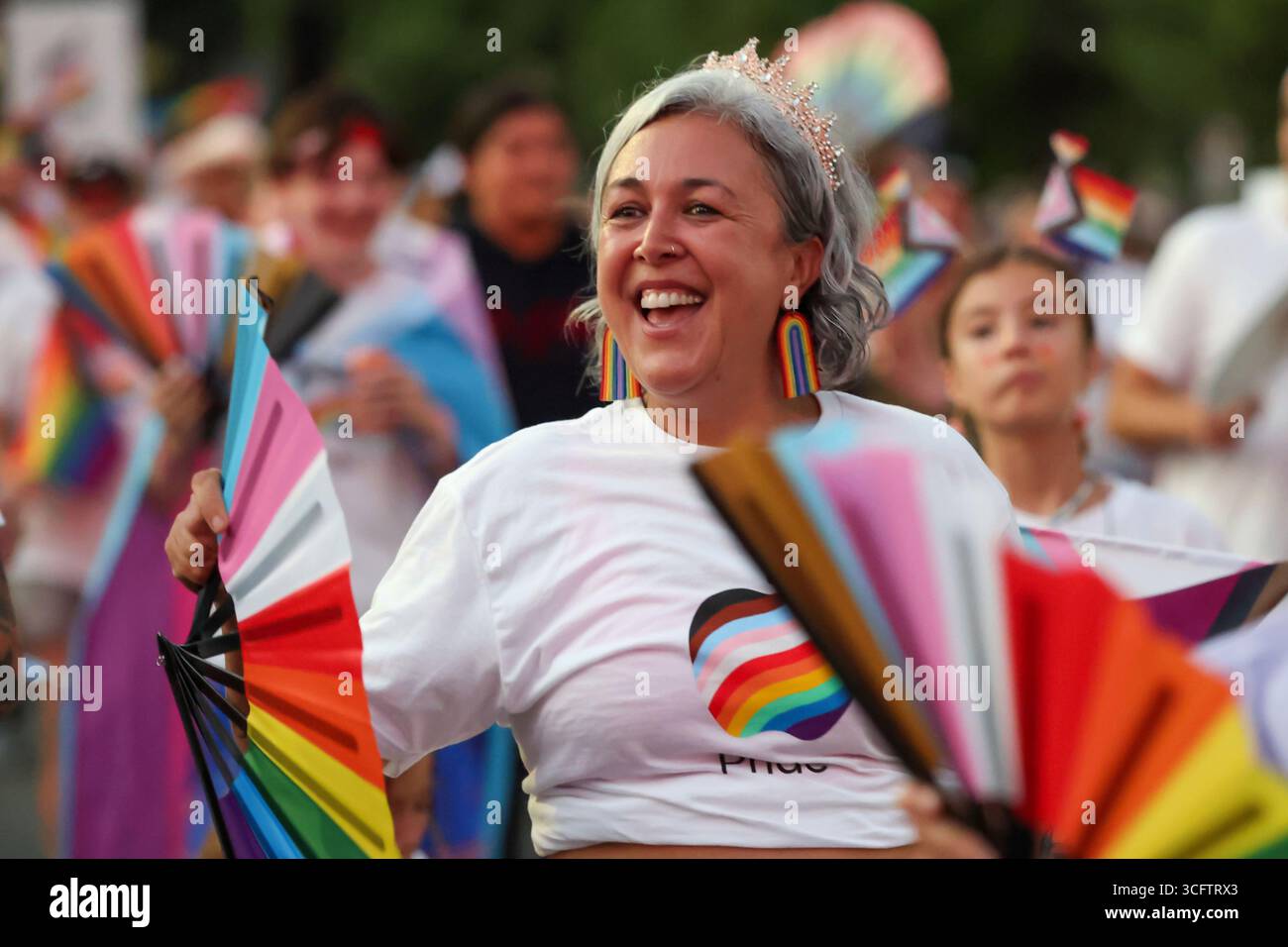 AUSTIN, TX - AUGUST 23: An Apple employee wears pride colors and the ...