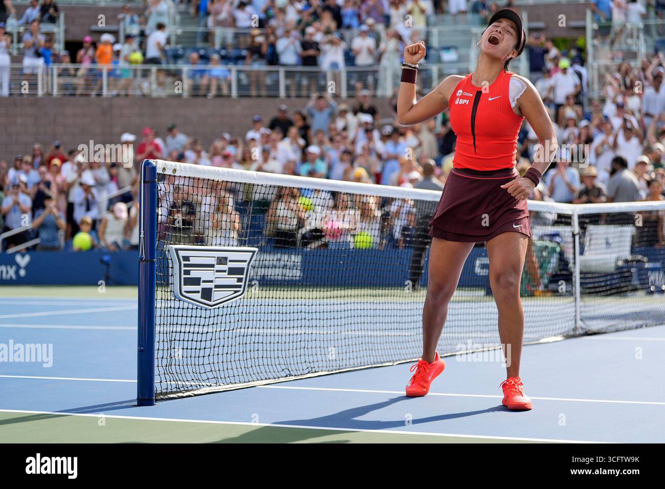 Alexandra Eala, of the Philippines, reacts after defeating Clara Tauson ...