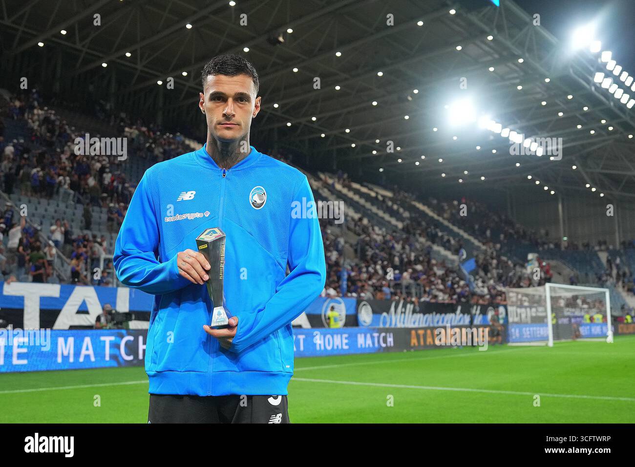 AtalantaÕs Gianluca Scamacca Panini player of the match during the Serie A soccer match between ...