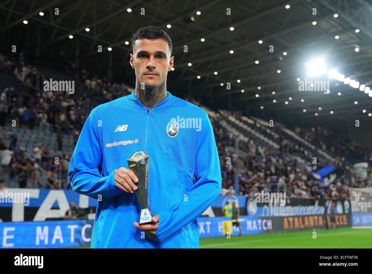 AtalantaÕs Gianluca Scamacca Panini player of the match during the Serie A soccer match between ...