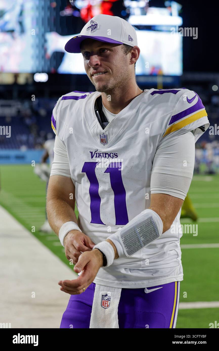 Minnesota Vikings quarterback Brett Rypien (11) walks off the field ...