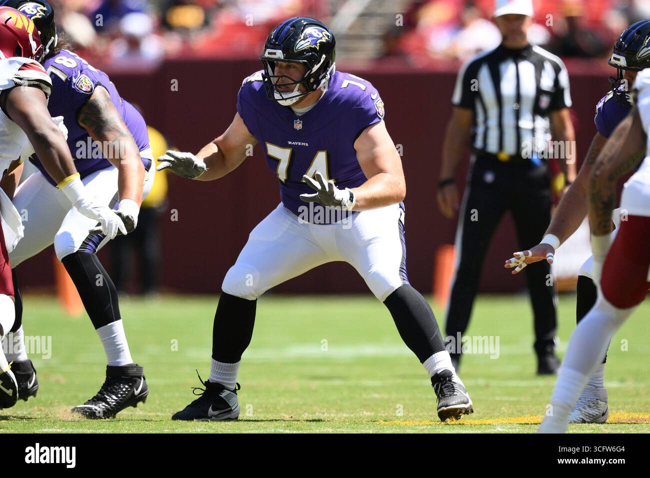 Baltimore Ravens guard Garrett Dellinger (74) in action during the ...