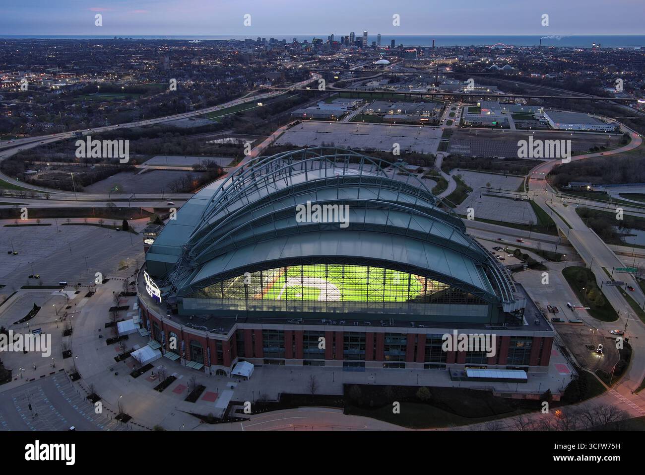 A general overall aerial view of American Family Field stadium, Friday ...