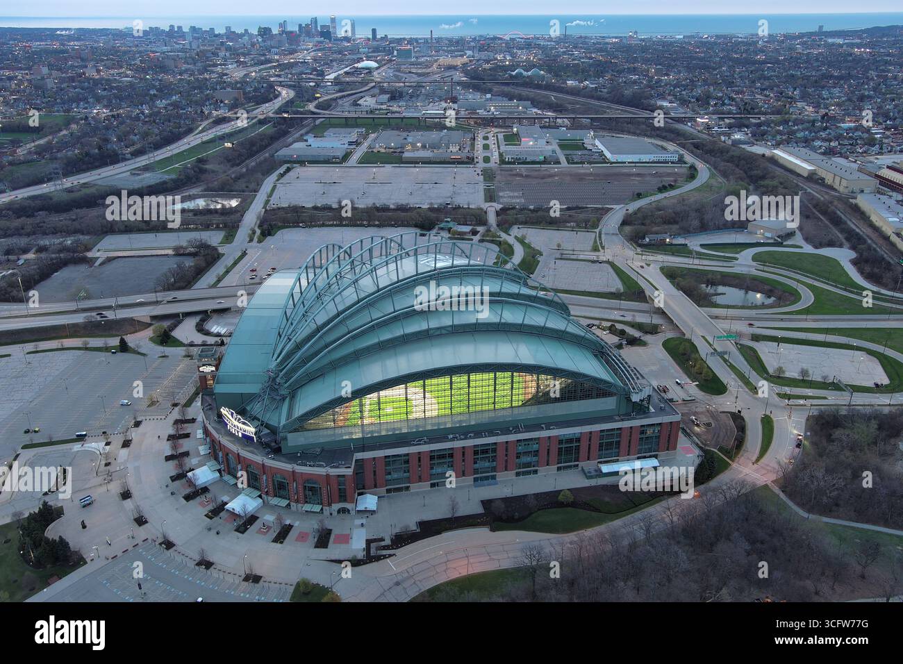 A general overall aerial view of American Family Field stadium, Friday ...