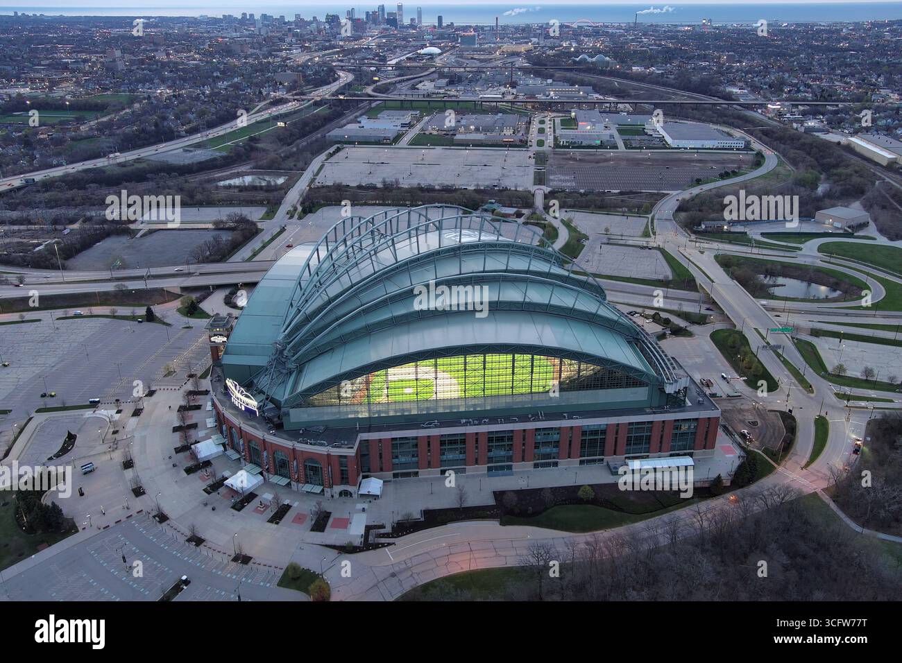 A general overall aerial view of American Family Field stadium, Friday ...