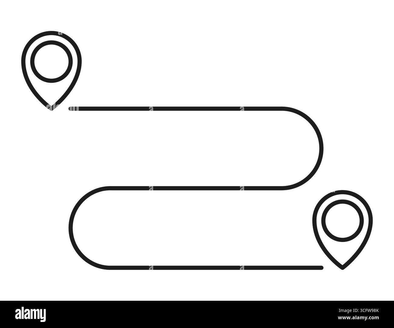Map route icon. Navigation journey symbol. Wavy path illustration ...