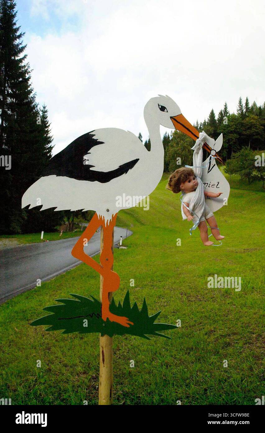 a wooden rattling stork, the symbol for birth of babies rattling stork ...