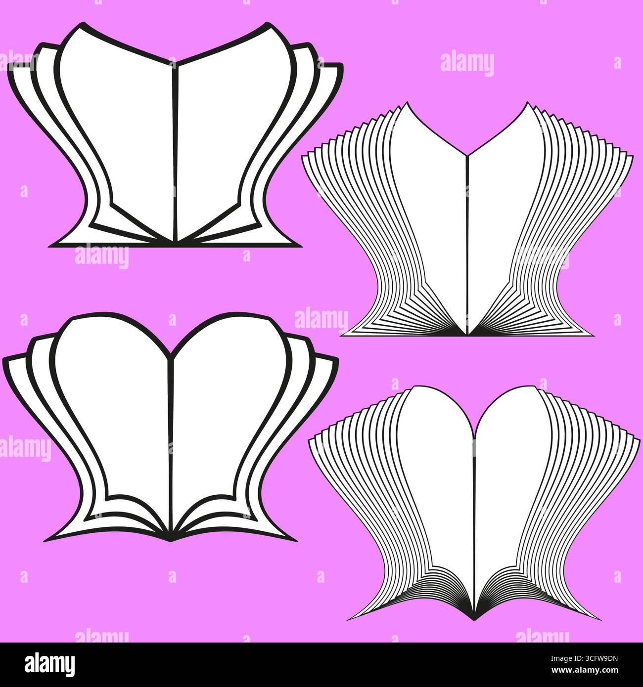 Book set collection. Open paper sheets. White vector illustration ...