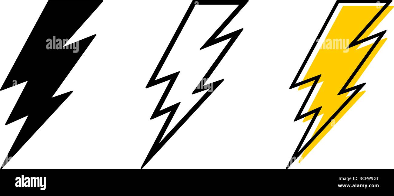 Set of lightning icons. Thunderbolt silhouettes isolated on white ...