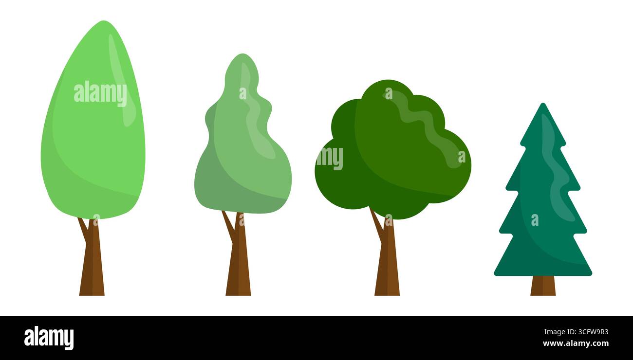 Collection of trees. Green forest elements. Vector nature illustration ...