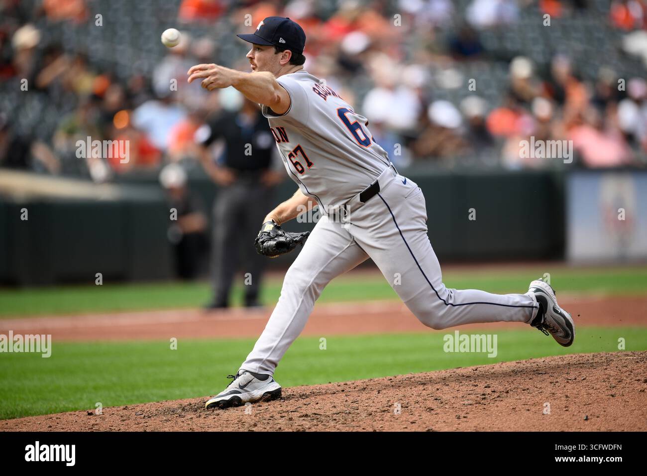 Houston Astros reliever John Rooney (67) in action during a baseball ...
