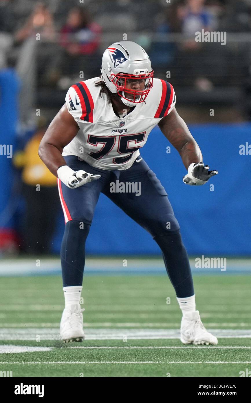 New England Patriots offensive tackle Demontrey Jacobs (75) protects ...
