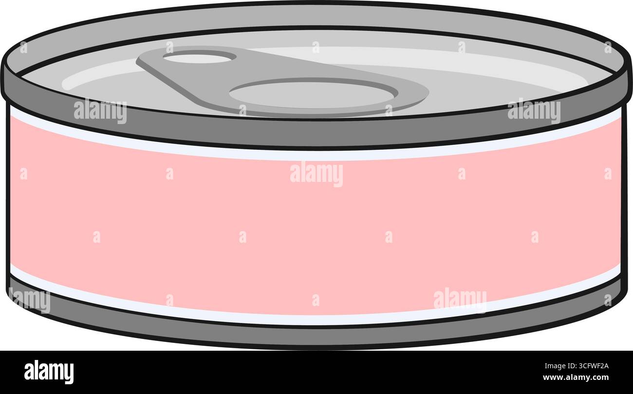 A tin can of canned tuna or pet food with a ring pull top and pink ...