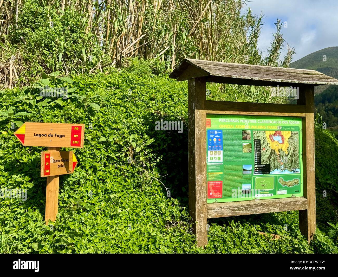 Trail sign and information board at the start of hiking trail PR02SMI ...