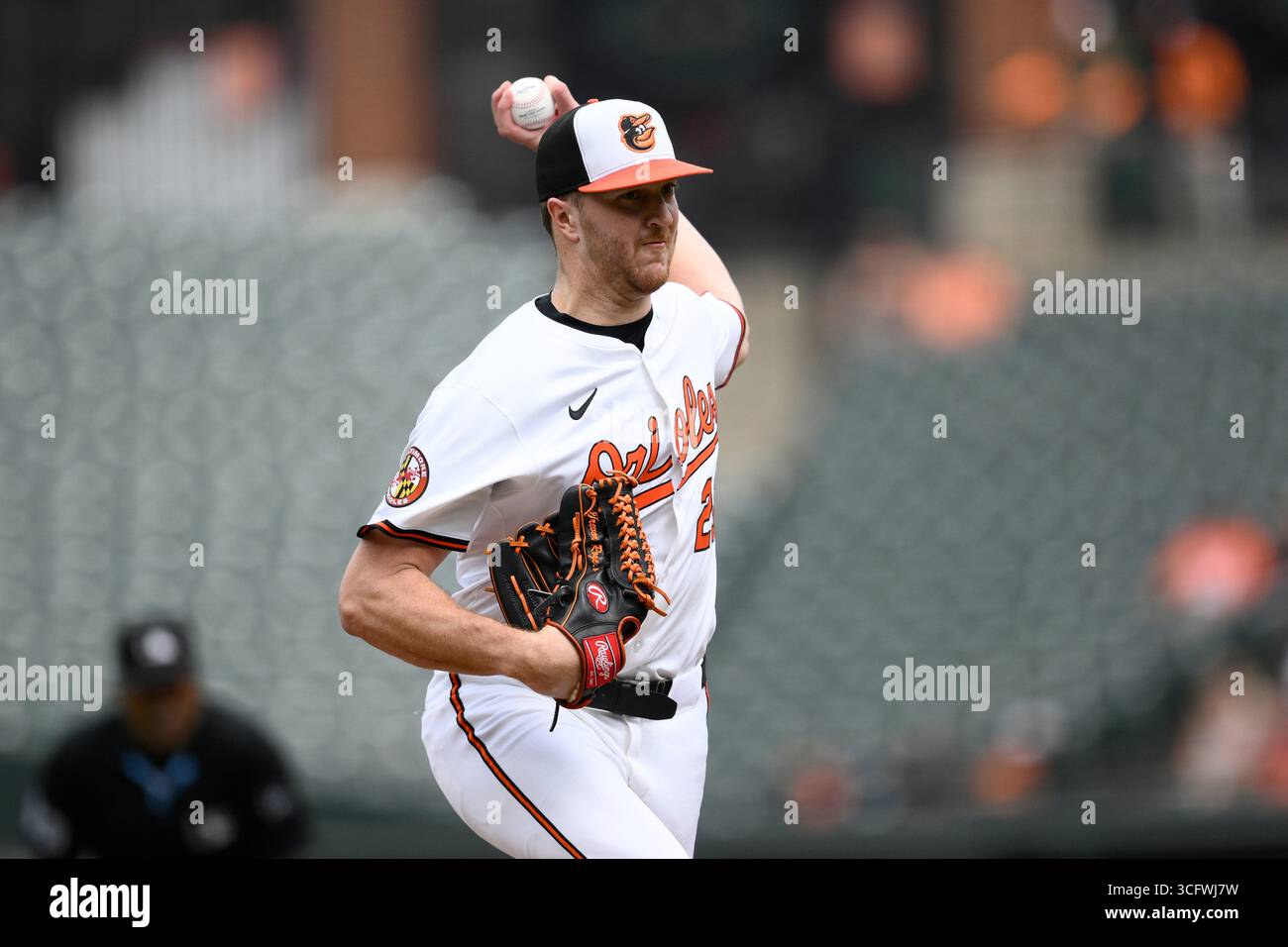 Baltimore Orioles starting pitcher Trevor Rogers (28) in action during ...