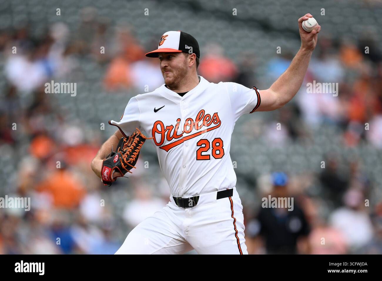 Baltimore Orioles starting pitcher Trevor Rogers (28) in action during ...