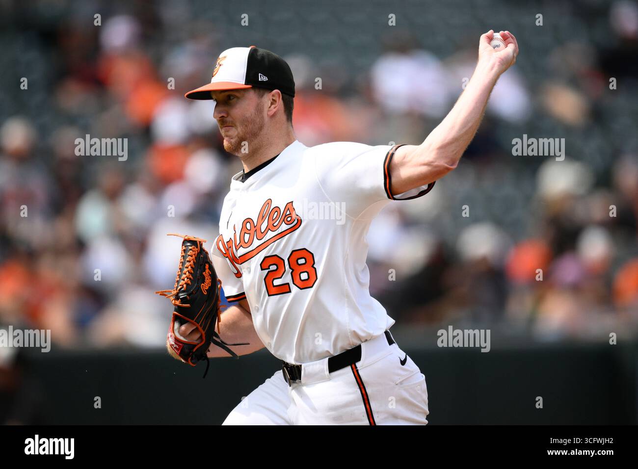 Baltimore Orioles starting pitcher Trevor Rogers (28) in action during ...