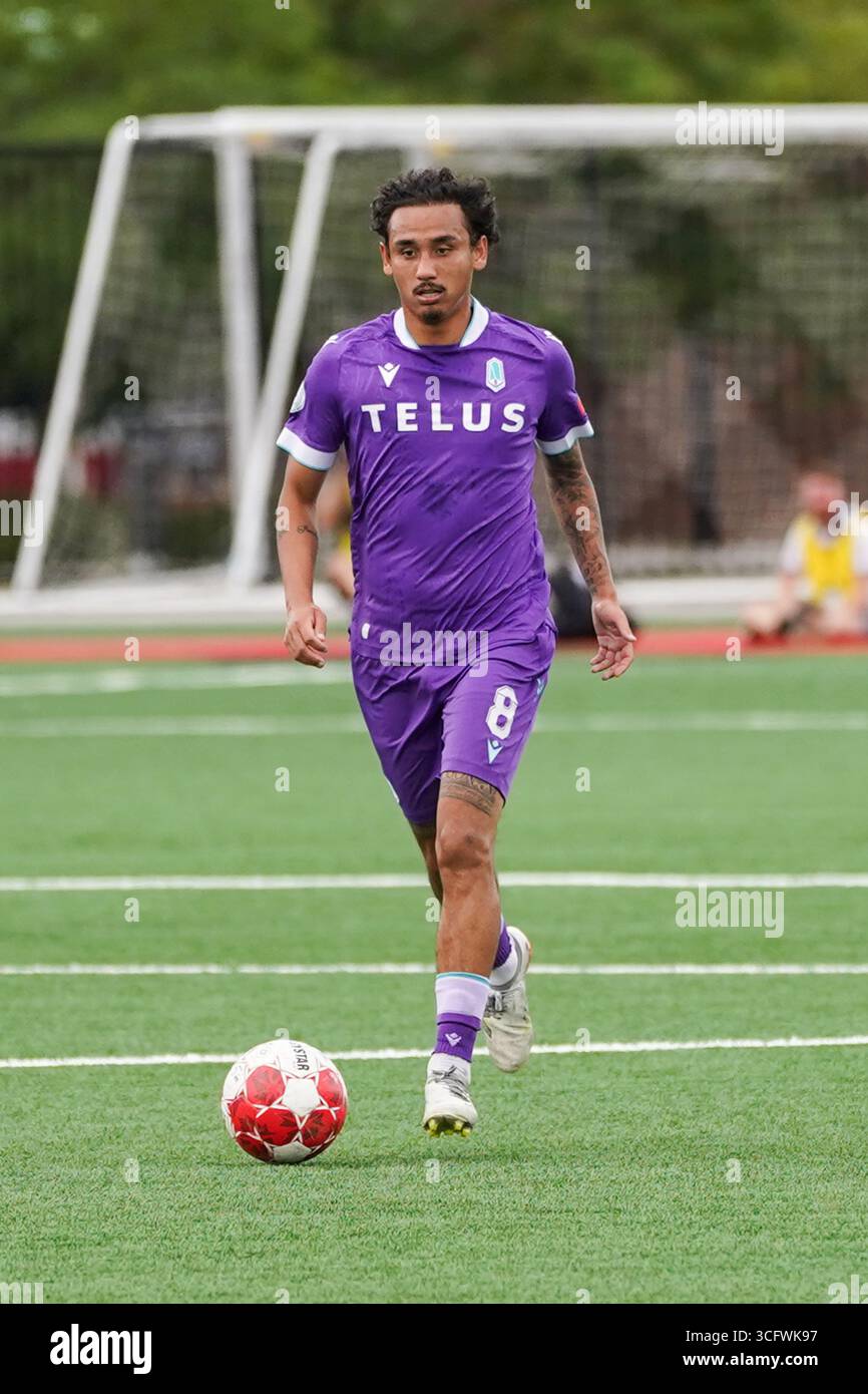 Toronto, Canada. 24th Aug, 2025. Aidan Daniels #8 of Pacific FC drives ...