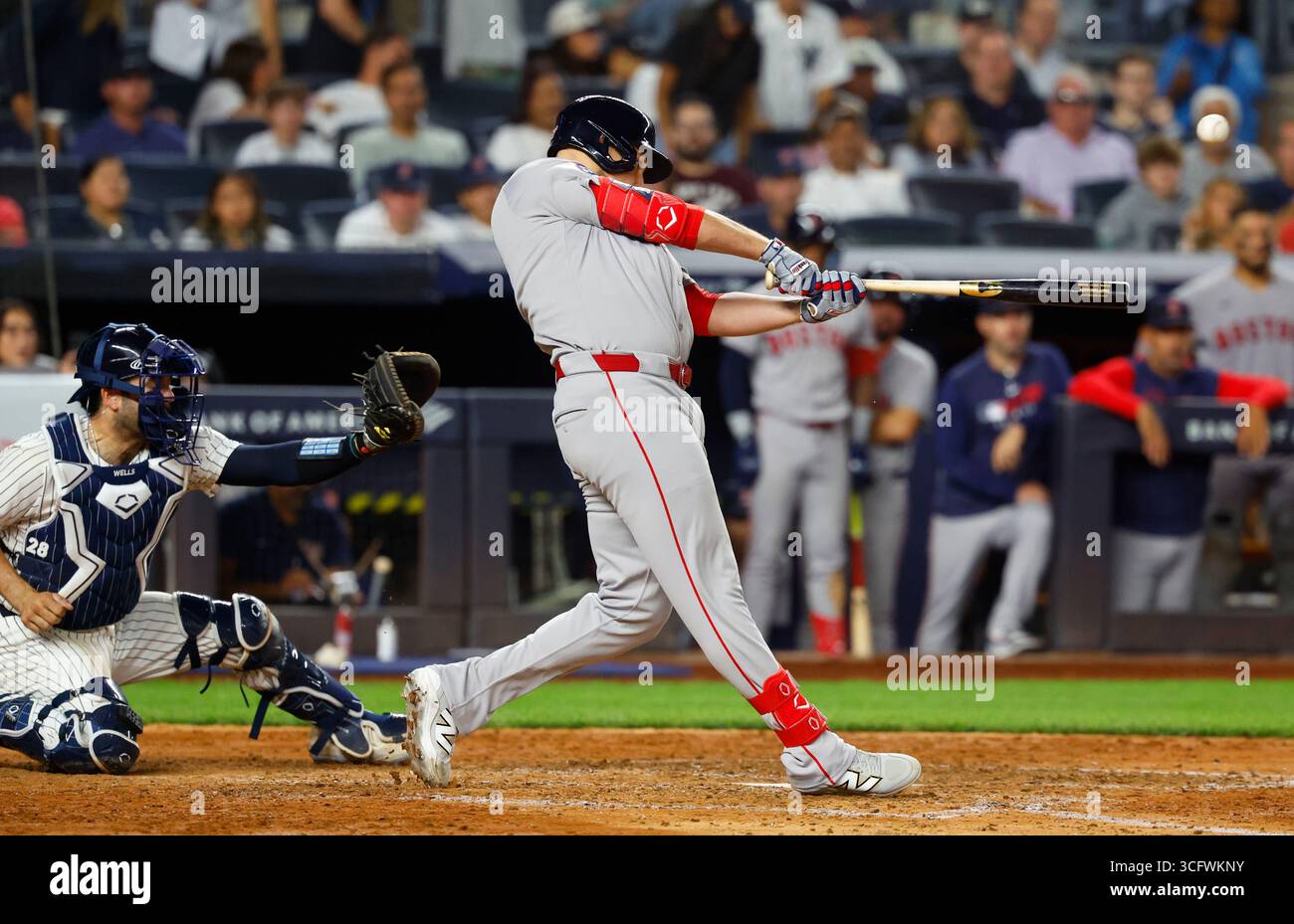 Boston Red Sox's Nathaniel Lowe hits a RBI single scoring Alex Bregman ...
