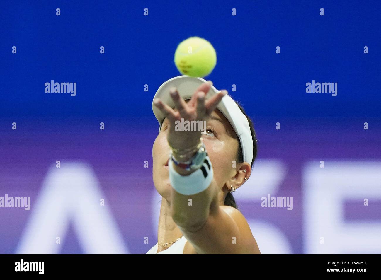 Jessica Pegula, of the United States, serves to Mayar Sherif, of Egypt ...