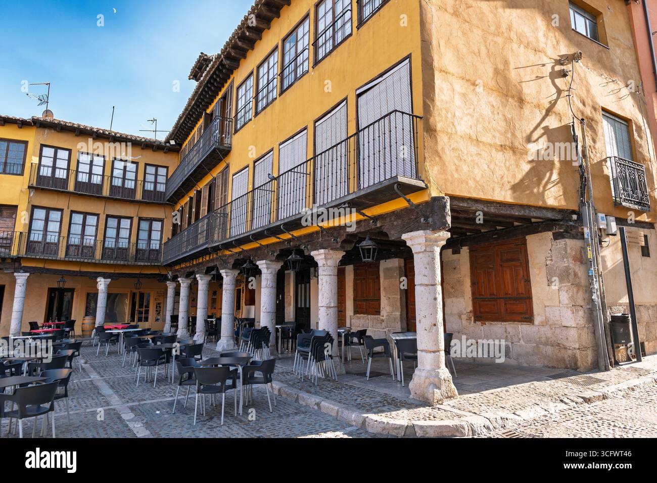 Tordesillas, Spain – View of the historic Plaza Mayor with traditional ...
