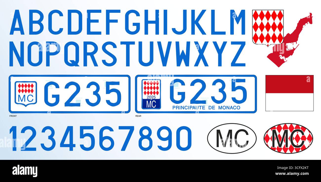 Principality of Monaco car license plate pattern, letters, numbers and ...