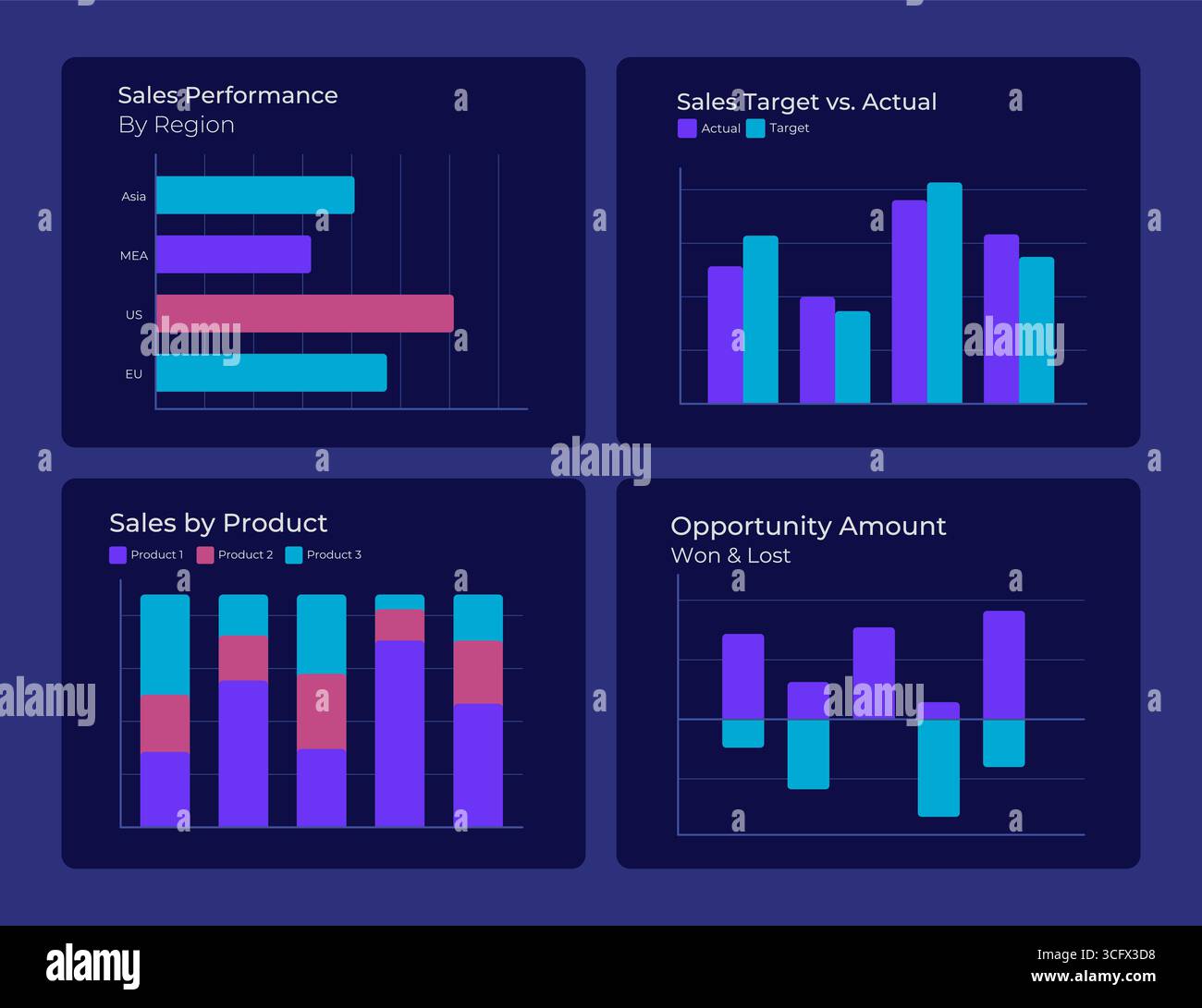 Business strategy tracking graph ux dashboard dark set Stock Vector ...