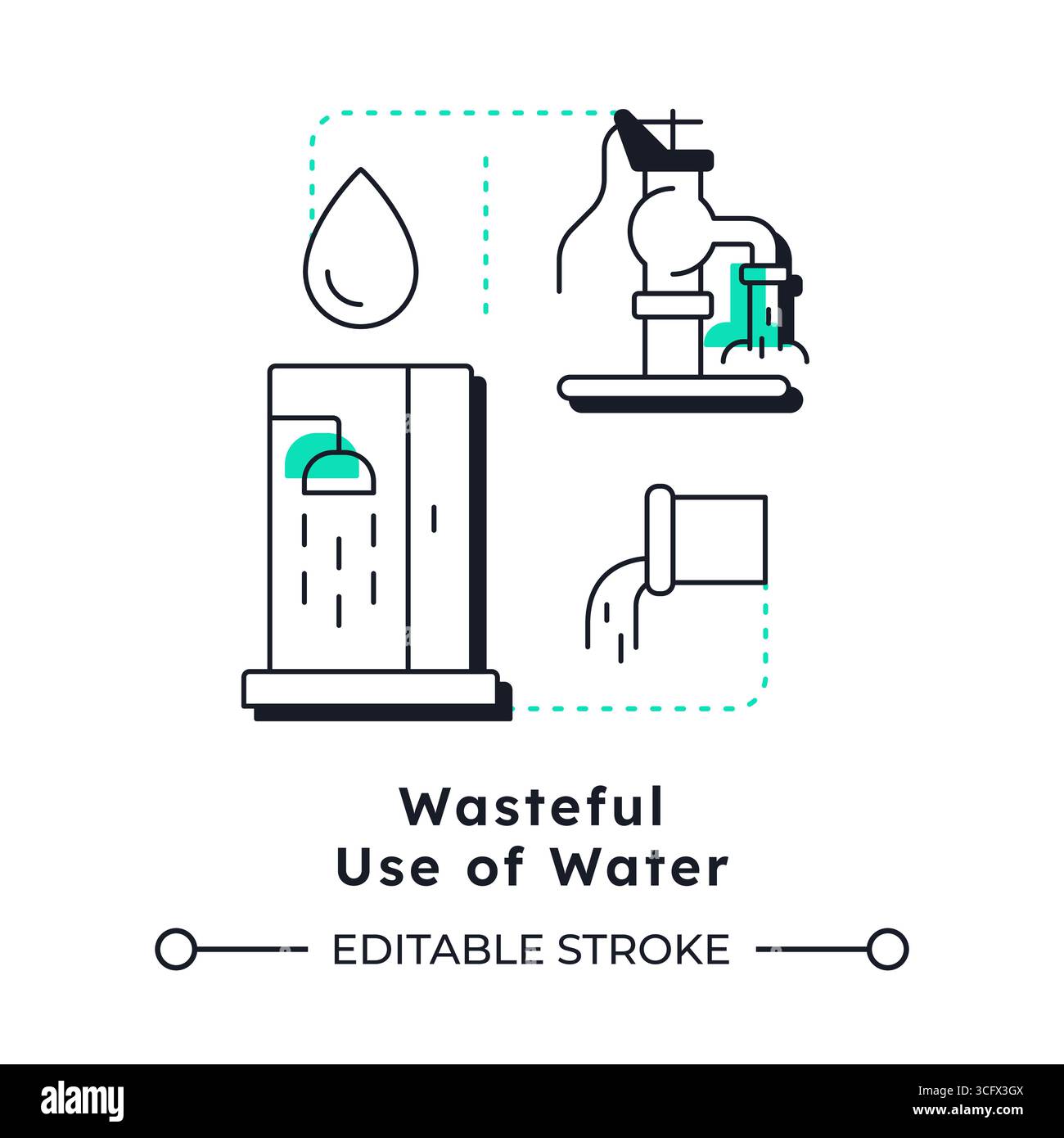 Wasteful use of water modern linear concept icon Stock Vector Image ...