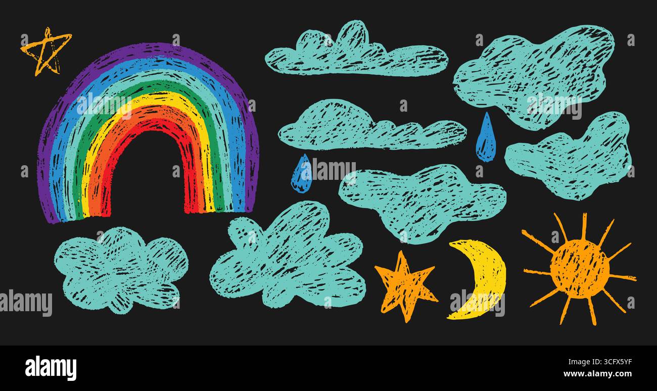 Set crayon drawn clouds hi-res stock photography and images - Alamy