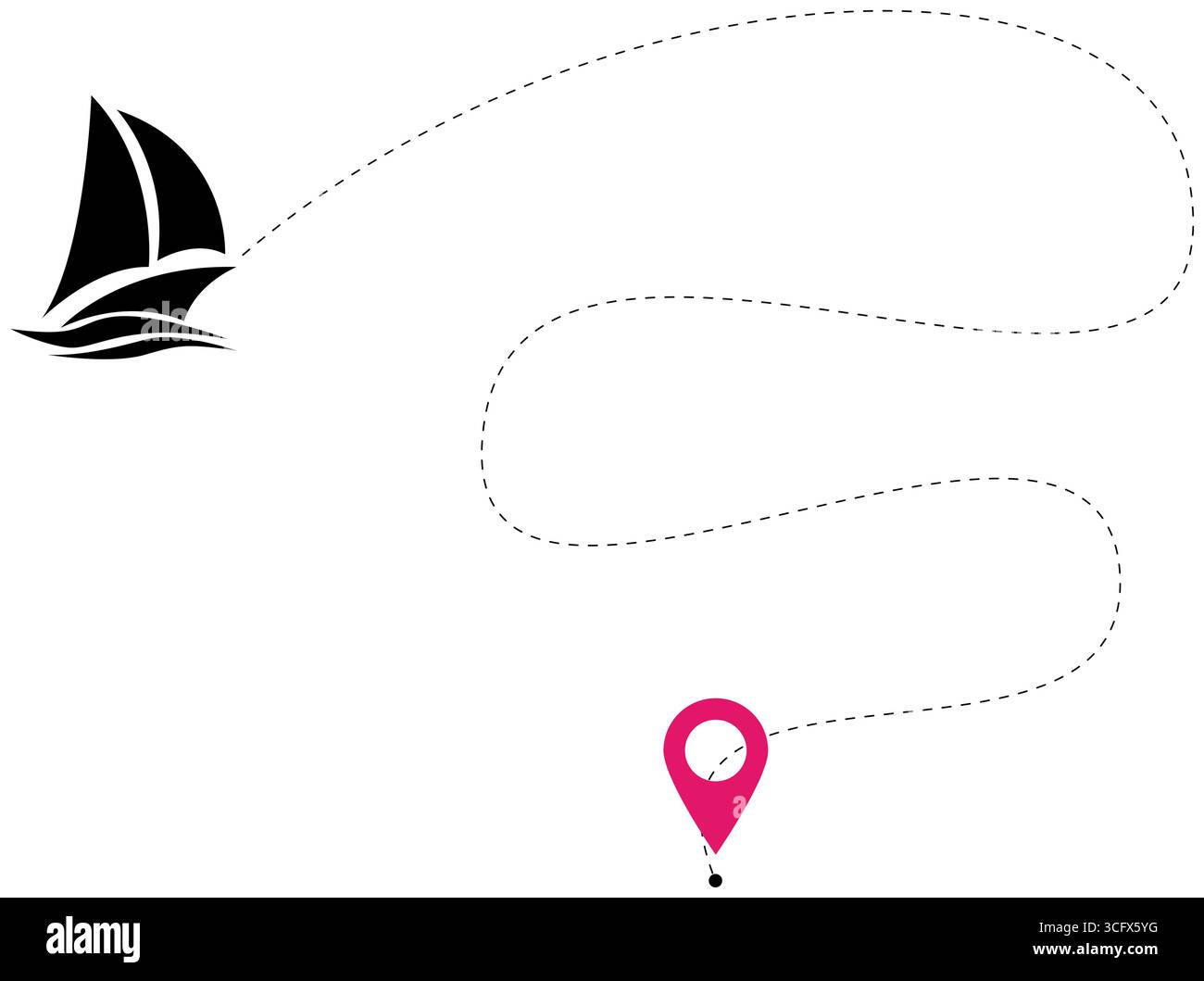 Sailing yacht with dotted route path vector illustration isolated on ...