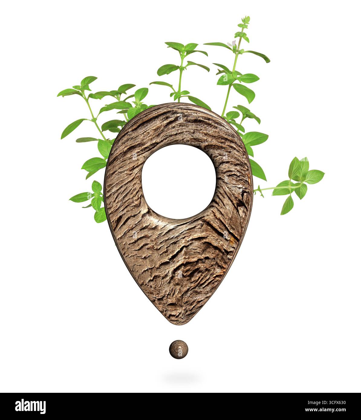 Pin icon with tree bark texture. Map marker, location pin sign ...