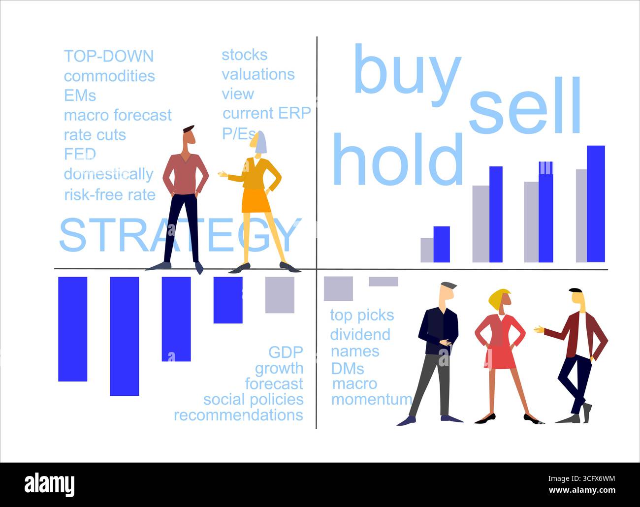 Equity strategy concept. Teamwork on stock market illustration. Hand ...