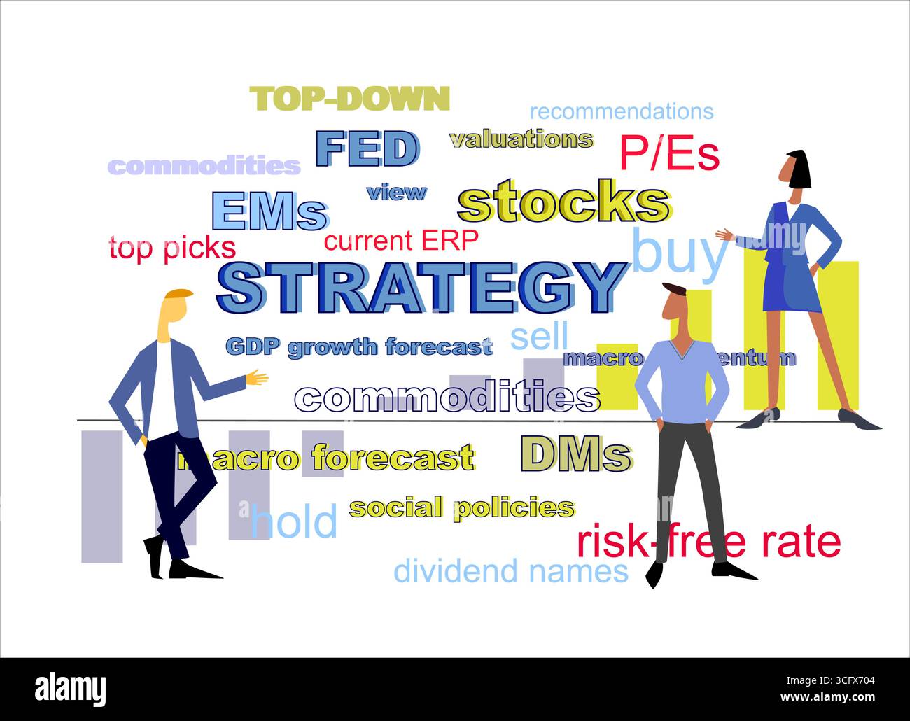 Equity strategy concept. Teamwork on stock market illustration. Hand ...