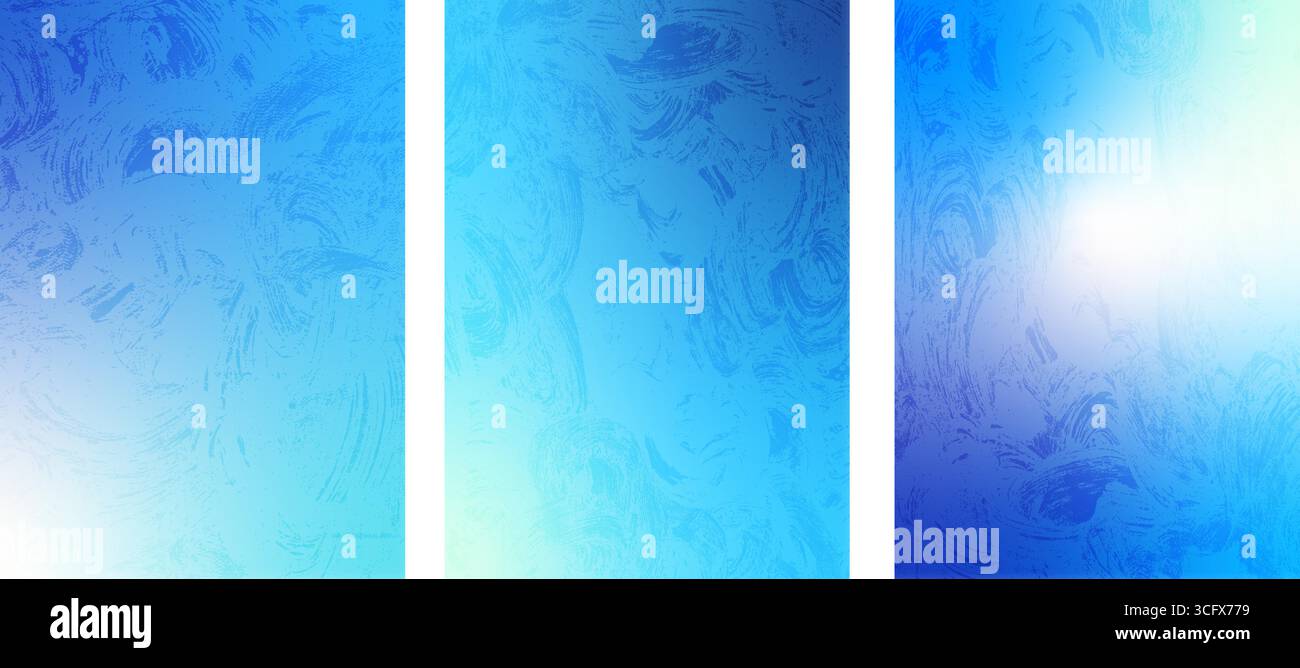 Set of frozen glass backgrounds. Blue gradients cover with ice noise ...