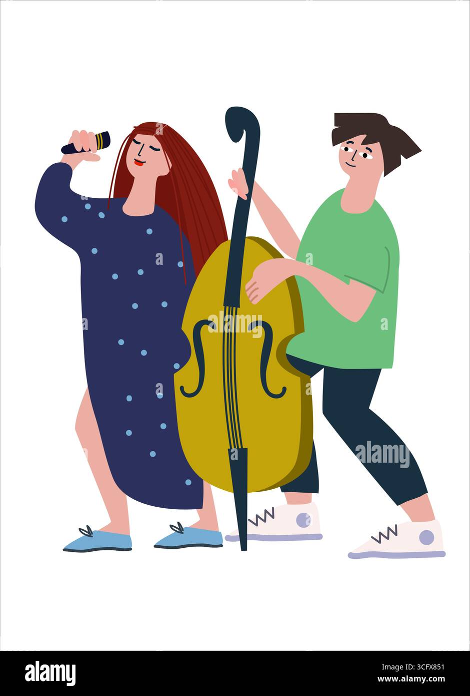Double bass and vocal duet performance. Vector illustration in flat ...