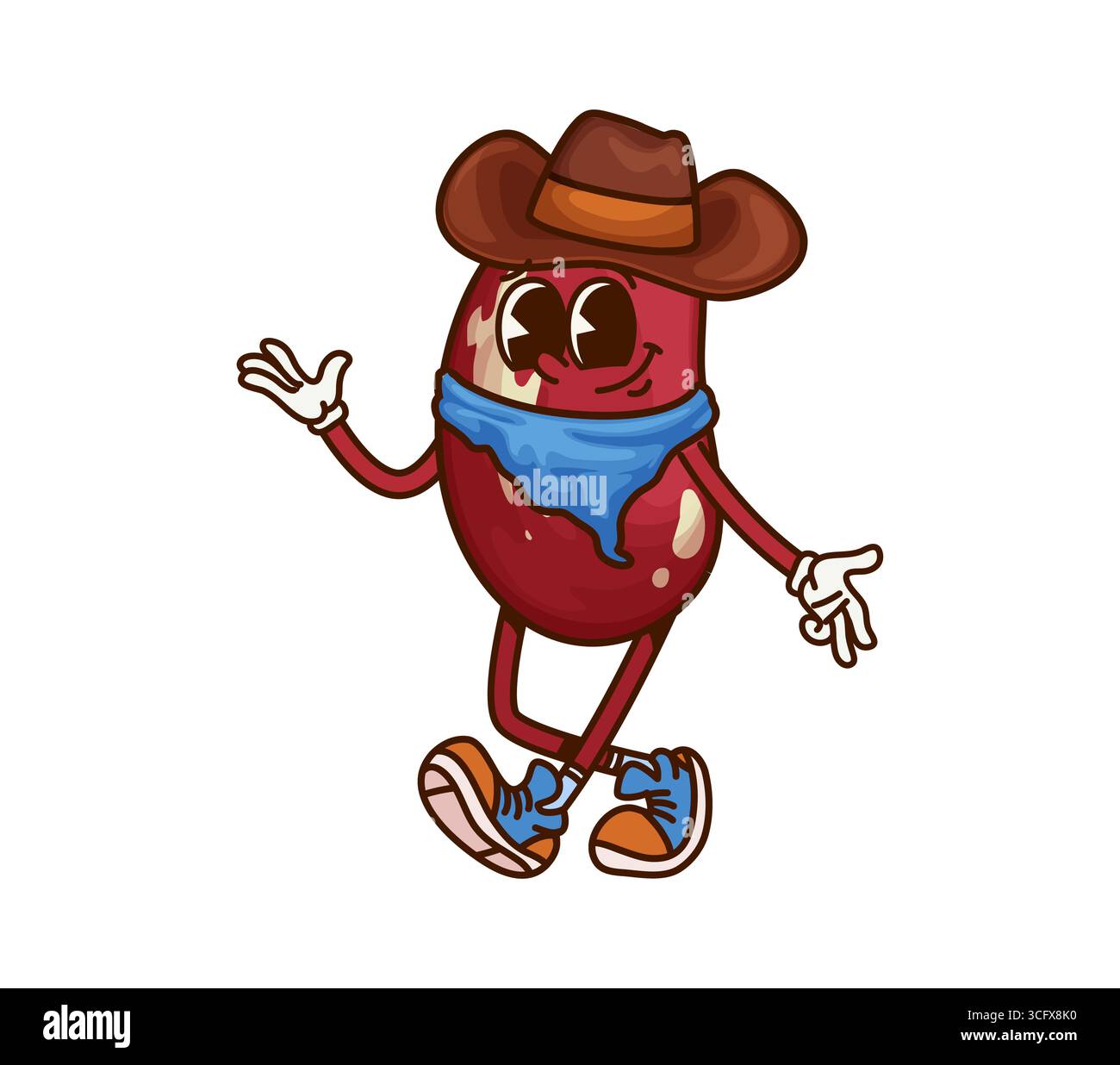 Cartoon groovy red bean cowboy or bandit character. Funny vector kidney ...