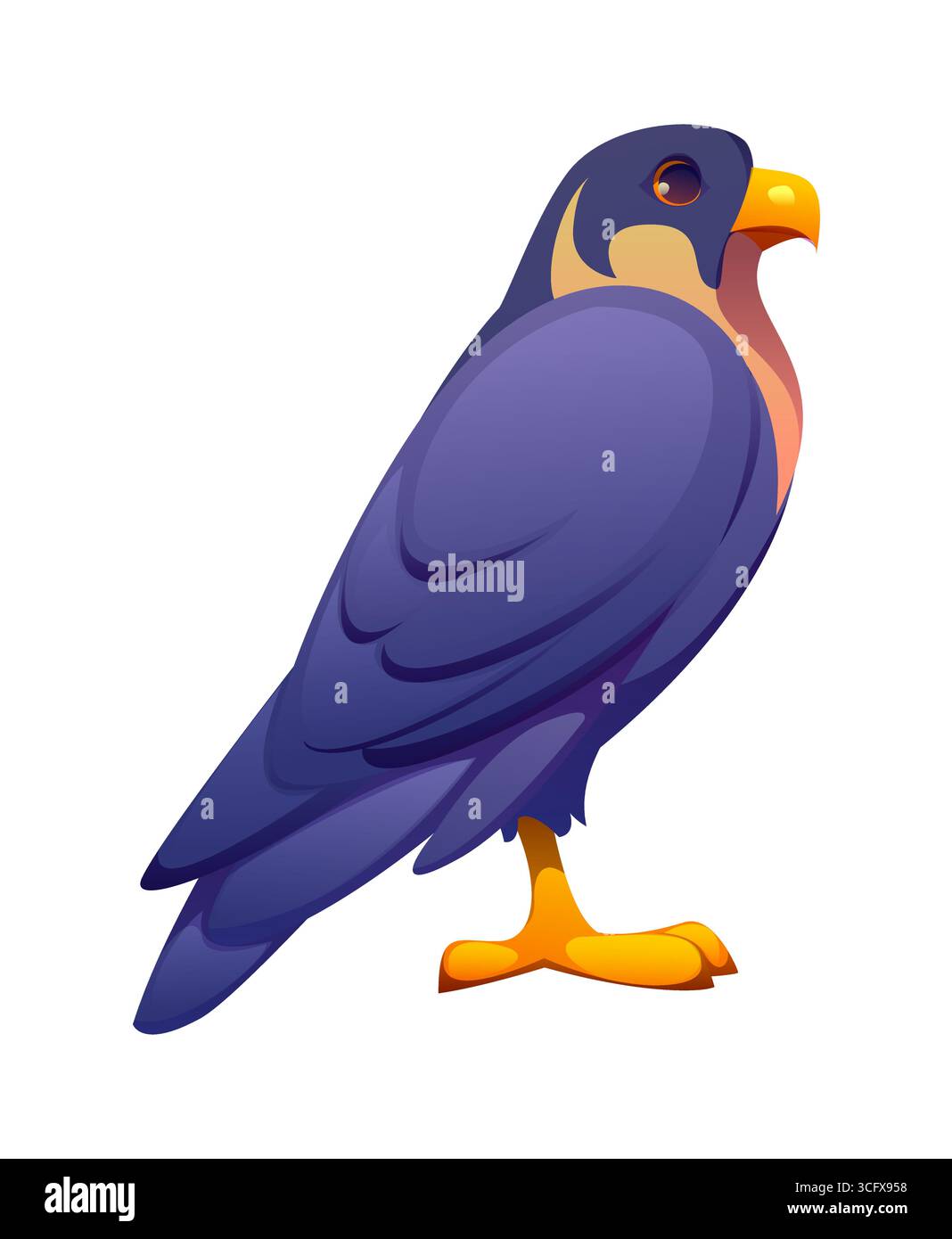 Cartoon falcon bird standing confidently with a sharp beak and watchful ...