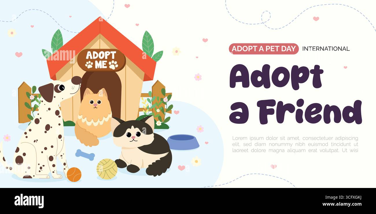 Adopt a pet day celebration promoting animal adoption. Vector ...
