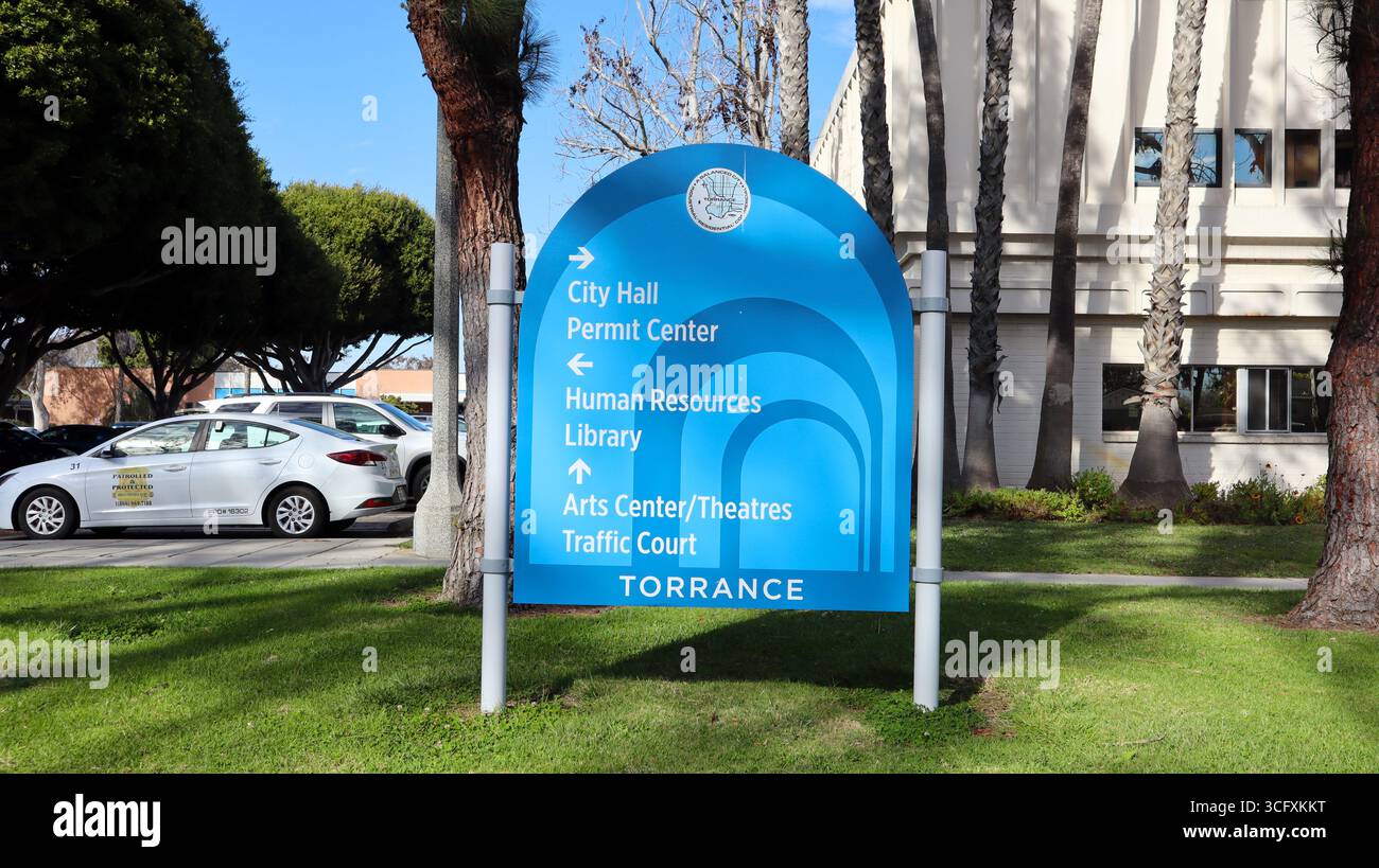 Torrance, California: Directional sign for City Hall, Permit Center ...