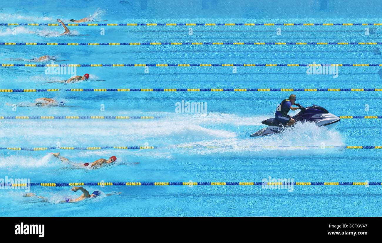 Wave Runner Racing Olympic Swimmers in Olympic Pool — Profile Stock ...