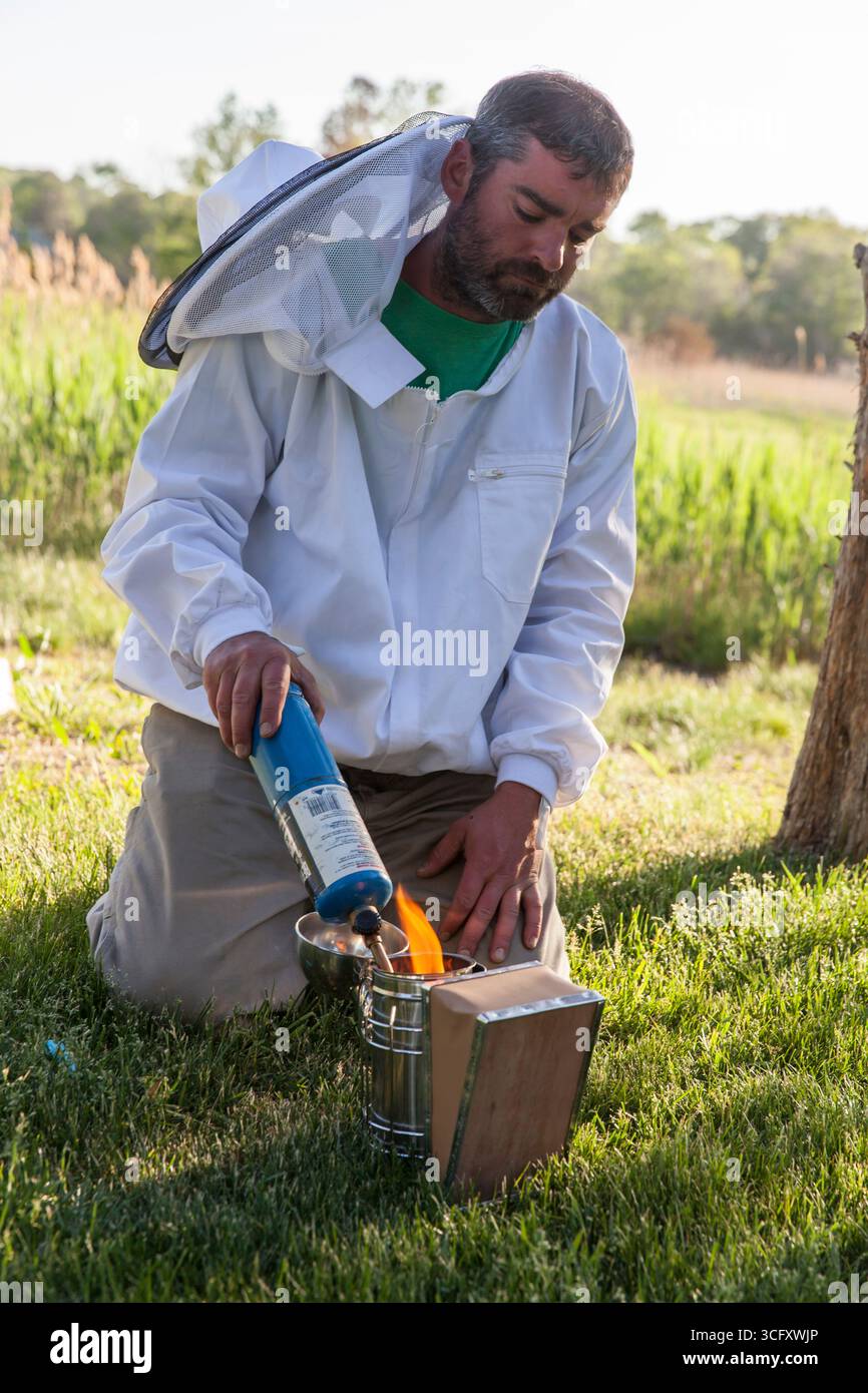 Lighting bee smoker hi-res stock photography and images - Alamy