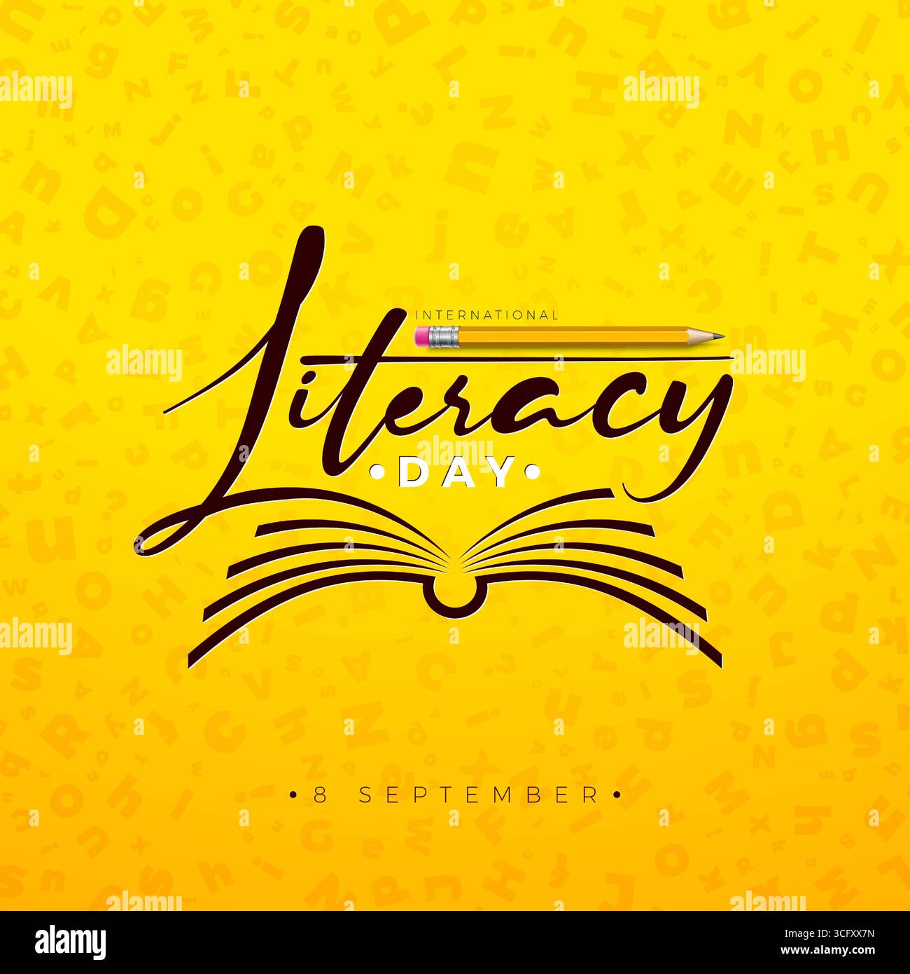 International Literacy Day Banner Design with Open Book Symbol ...