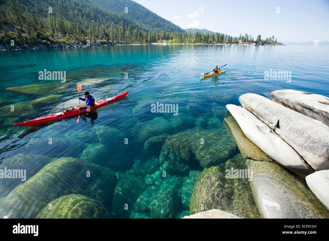 Kayaking near Sand Harbor on Lake Tahoe, Nevada, United States Stock ...
