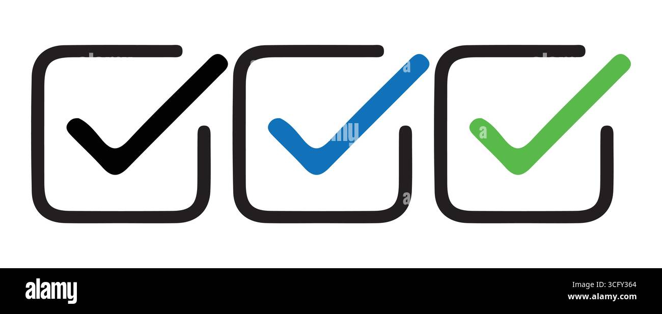 Verified Tick Marks in Black Green Blue Checkboxes Stock Vector Image ...