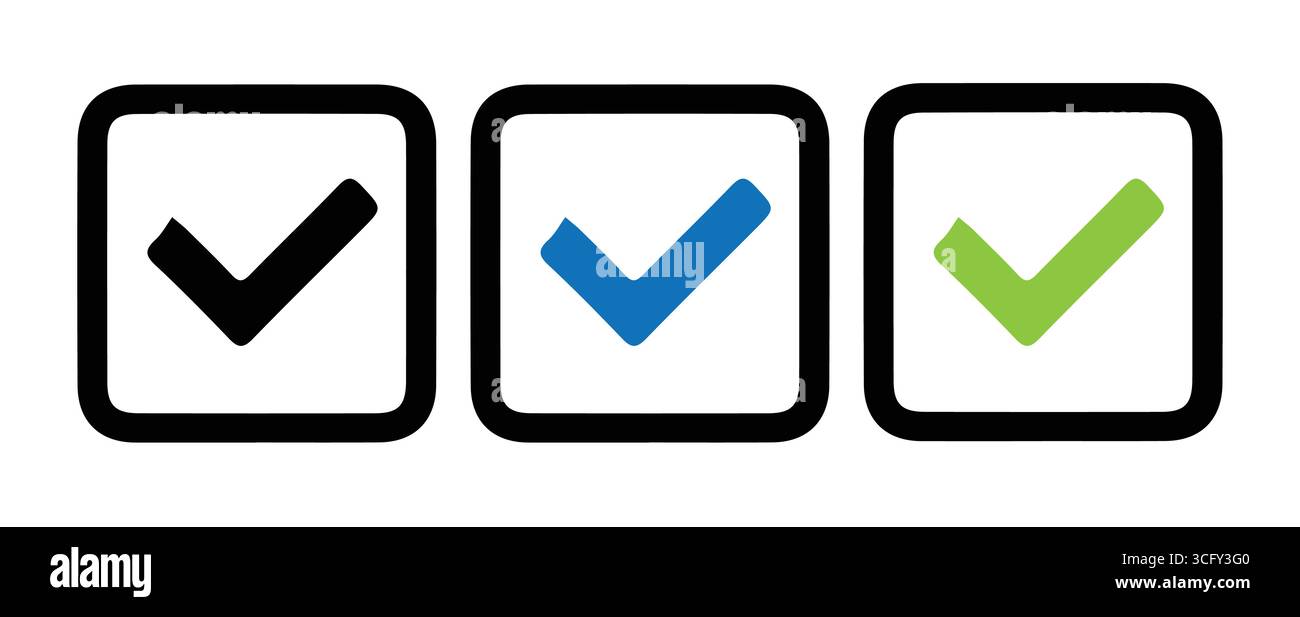 check mark icon set. Circle and square. Tick symbol in green color ...