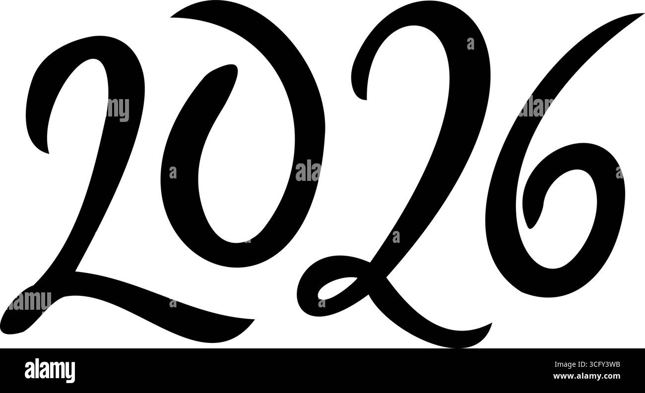 Vector 2026 year black handwriting font. White background. Isolated ...