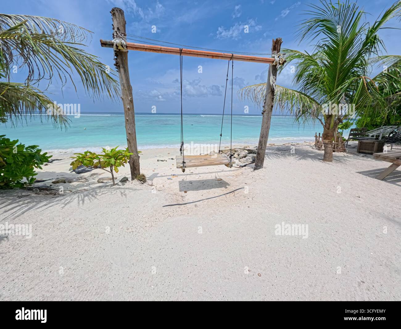 Beautiful panoramic landscape view from tropical island beach with palm ...