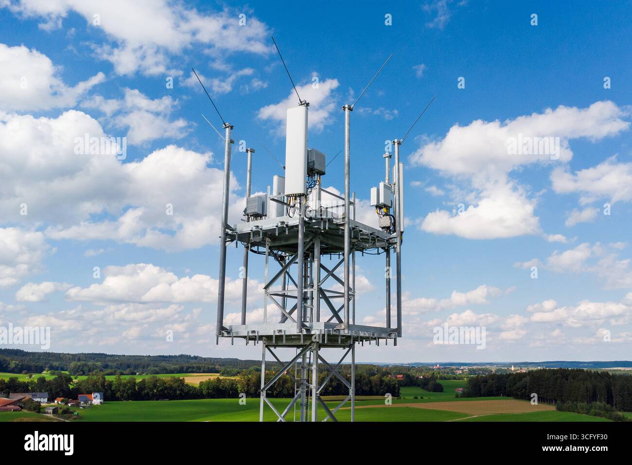 Bavaria, Germany, August 24, 2025: A modern cell phone tower stands ...