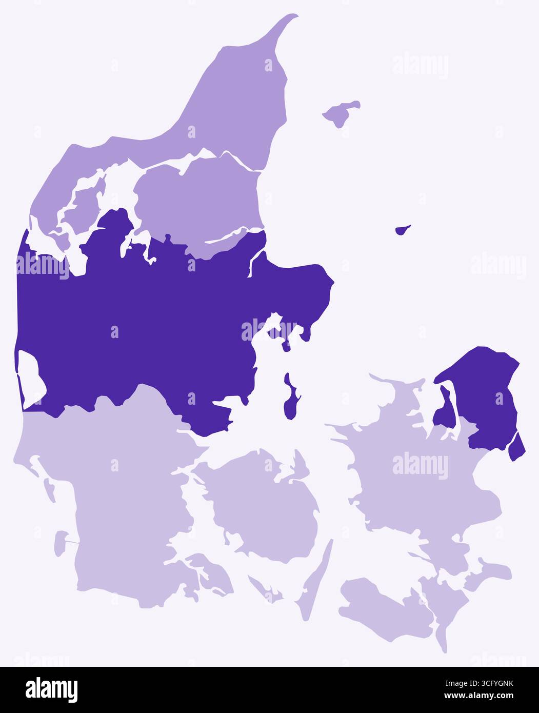 Map of Denmark with regions. Just a simple country border map with ...