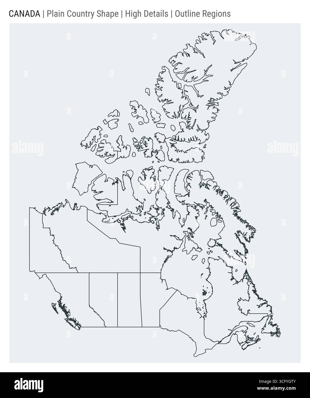 Canada plain country map. High details. Outline regions style. Shape of ...